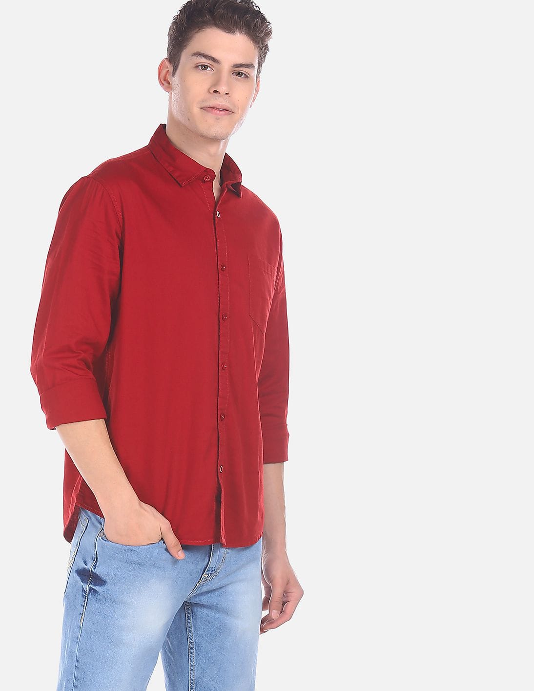 Buy Ruggers Men Red Long Sleeve Solid Casual Shirt - NNNOW.com