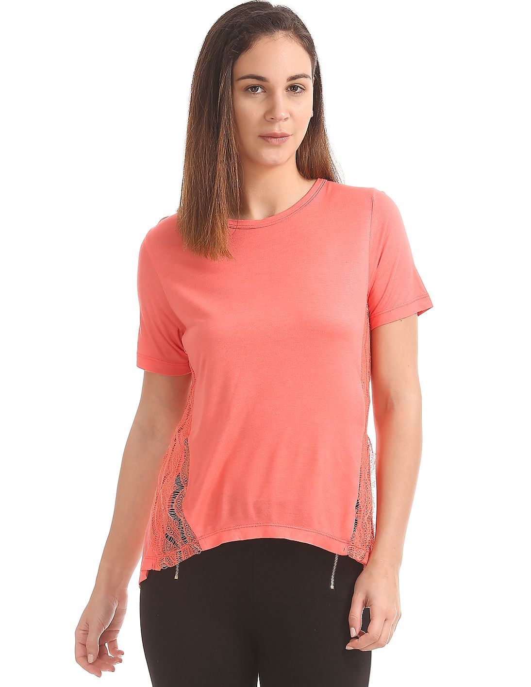 Buy Elle Women Lace Panel Slit Hem Top - NNNOW.com